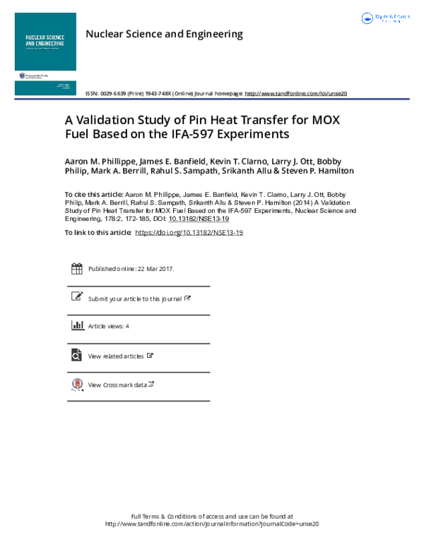 (PDF) A Validation Study of Pin Heat Transfer for MOX Fuel Based on the ...