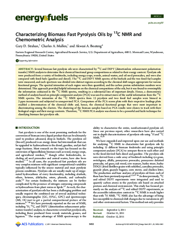 (PDF) Characterizing Biomass Fast Pyrolysis Oils by 13 C NMR and ...