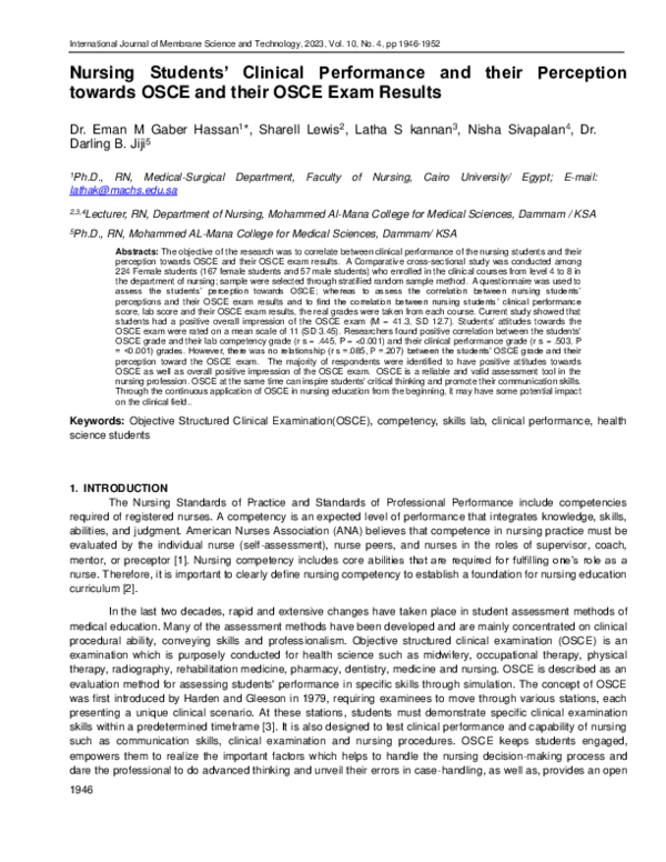 (PDF) Nursing Students’ Clinical Performance and their Perception towards OSCE and their OSCE ...