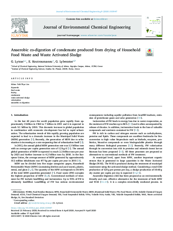 (PDF) Anaerobic co-digestion of condensate produced from drying of ...