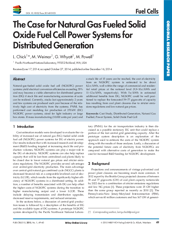 (PDF) The Case for Natural Gas Fueled Solid Oxide Fuel Cell Power ...