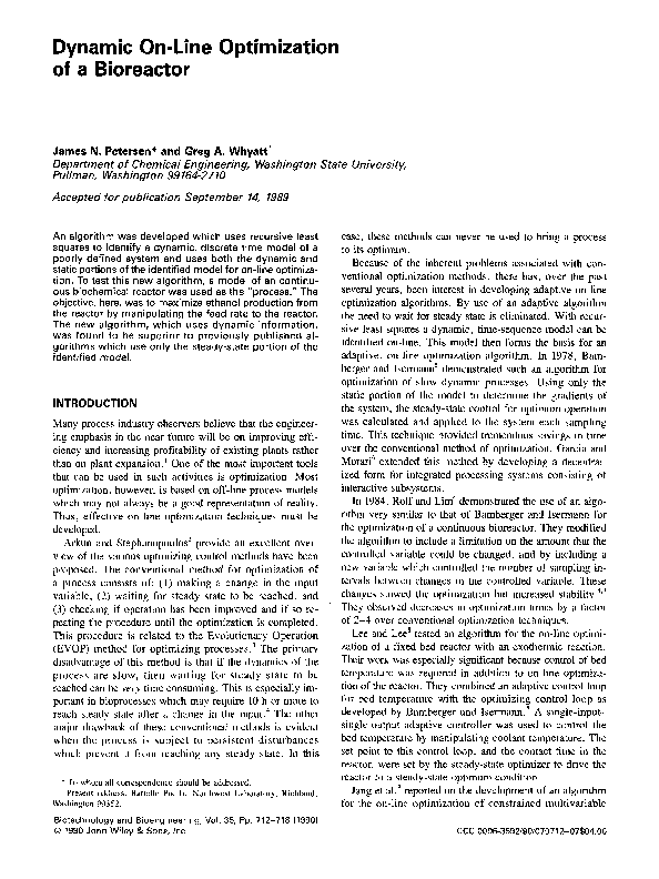 (PDF) Dynamic on-line optimization of a bioreactor