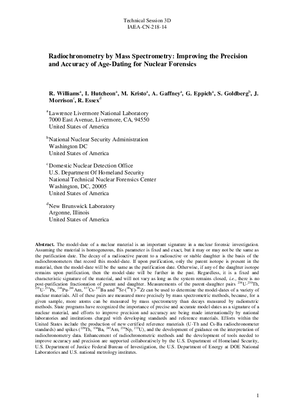 (PDF) Radiochronometry by Mass Spectrometry: Improving the Precision ...