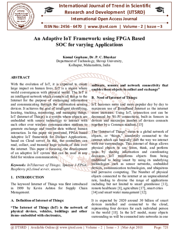 Pdf An Adaptive Iot Framework Using Fpga Based Soc For Varying Applications