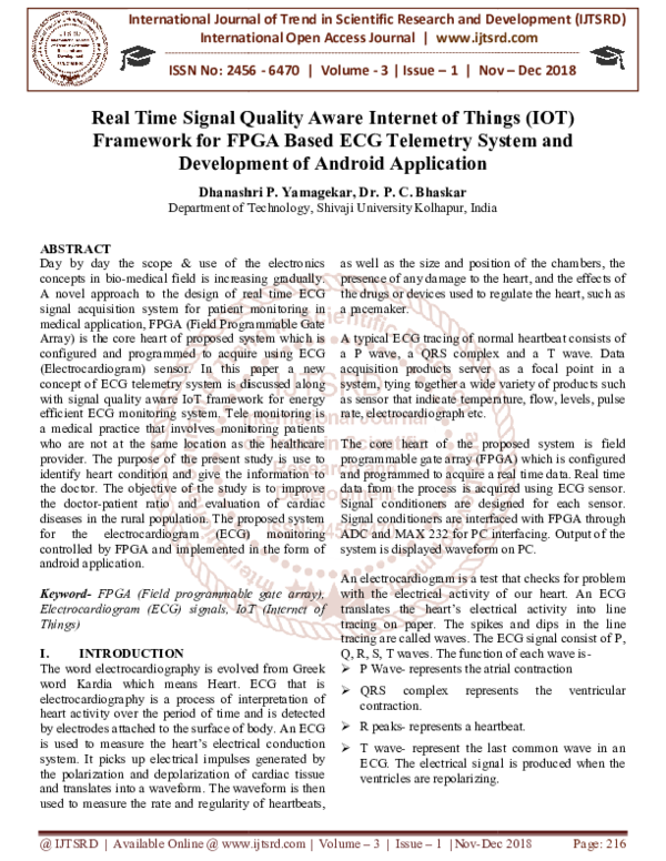 Pdf Real Time Signal Quality Aware Internet Of Things Iot Framework For Fpga Based Ecg