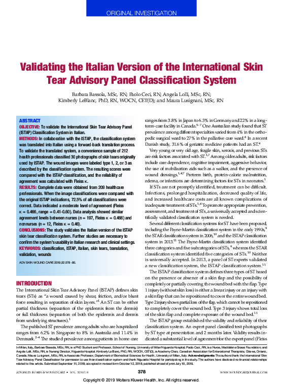 (PDF) Validating the Italian Version of the International Skin Tear ...