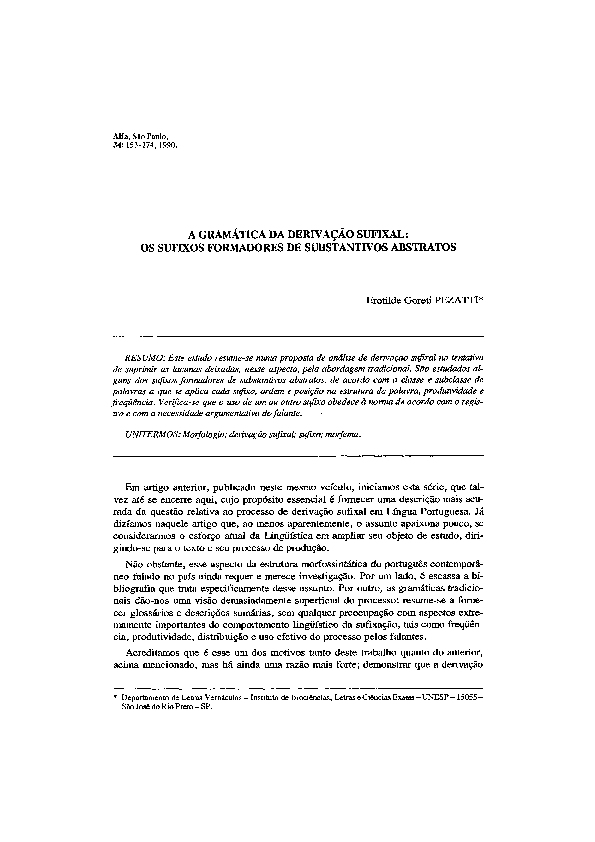 (PDF) A gramática da derivação sufixal: os sufixos formadores de ...