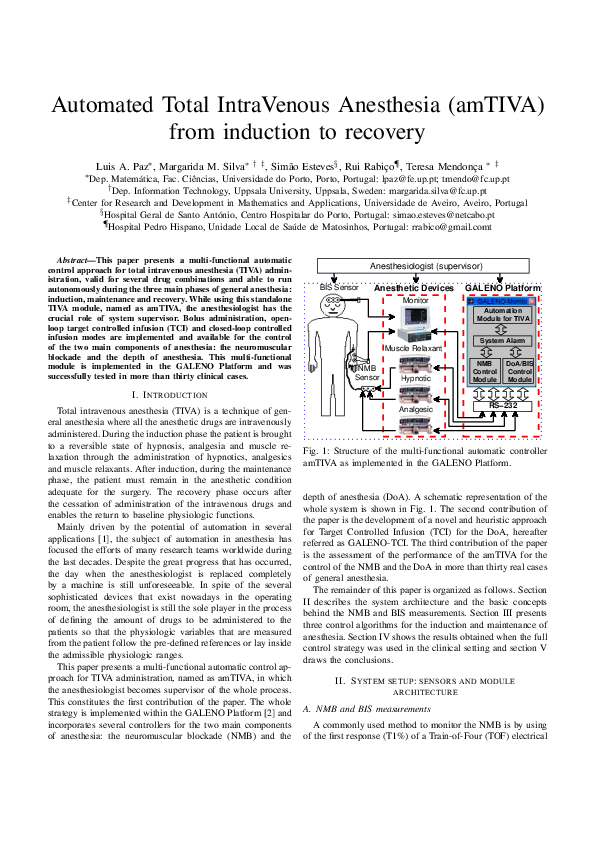 (PDF) Automated total intravenous anesthesia (amTIVA) from induction to recovery