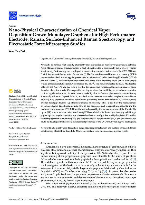 (PDF) Nano-Physical Characterization of Chemical Vapor Deposition-Grown Monolayer Graphene for ...