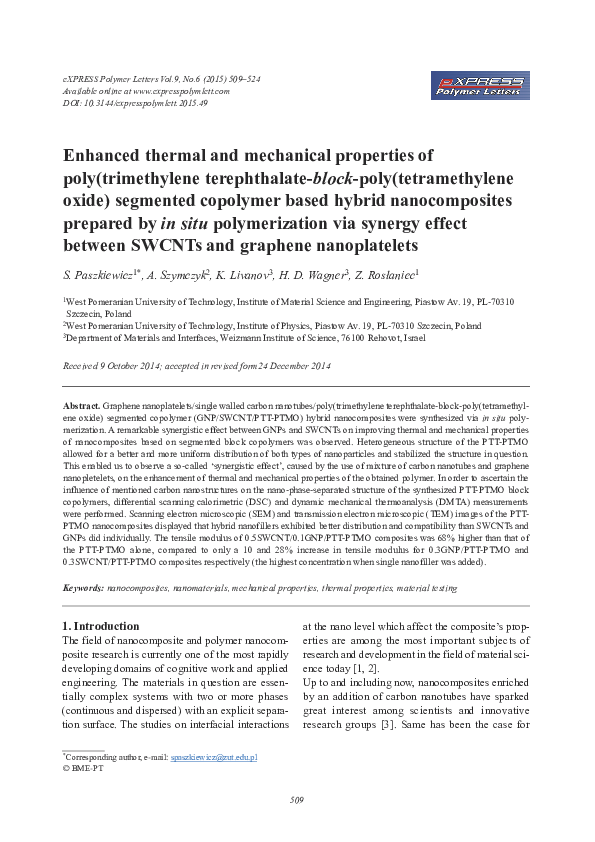 (PDF) Enhanced thermal and mechanical properties of poly(trimethylene terephthalate-block-poly ...