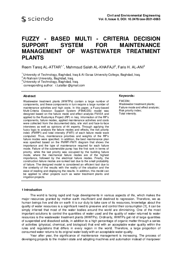 Pdf Fuzzy Based Multi Criteria Decision Support System For Maintenance Management Of 0362