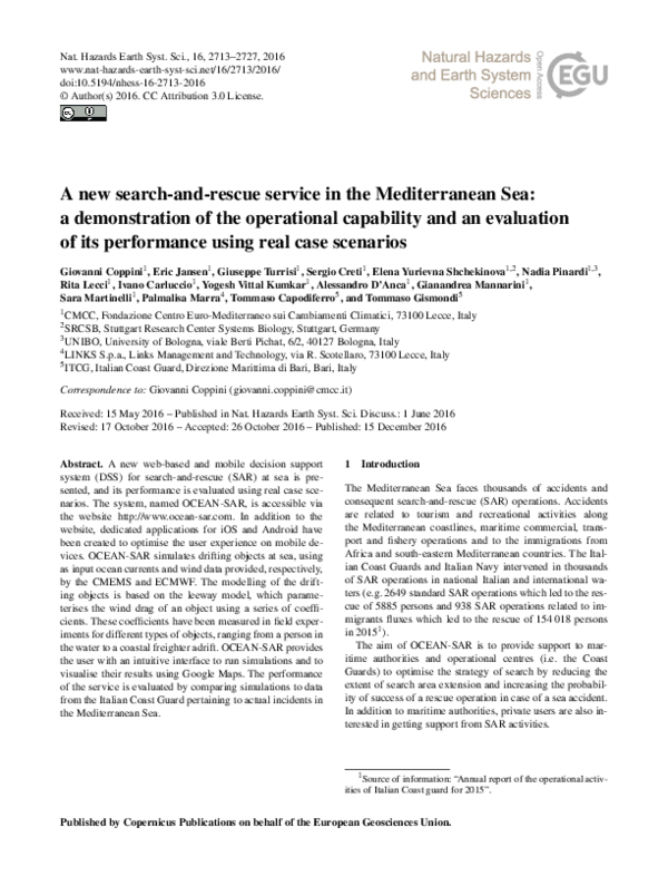 (PDF) A new search-and-rescue service in the Mediterranean Sea: a ...