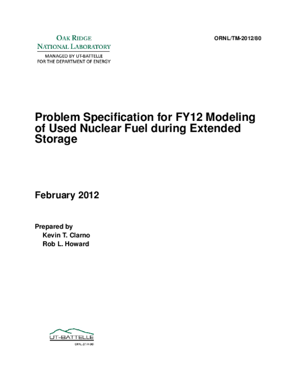 (PDF) Problem Specification for FY12 Modeling of Used Nuclear Fuel ...