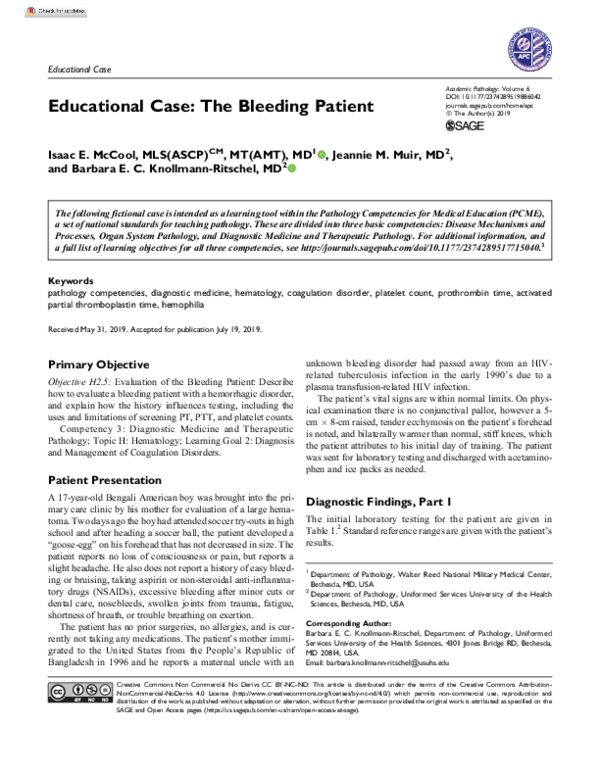 (PDF) Educational Case: The Bleeding Patient | Isaac McCool - Academia.edu