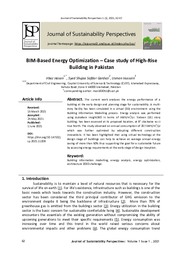 (PDF) BIM-Based Energy Optimization – Case study of High-Rise Building in Pakistan