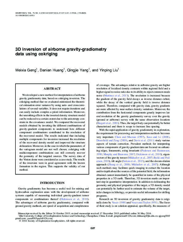 (PDF) 3D inversion of airborne gravity gradiometry data in mineral exploration: A case study in ...