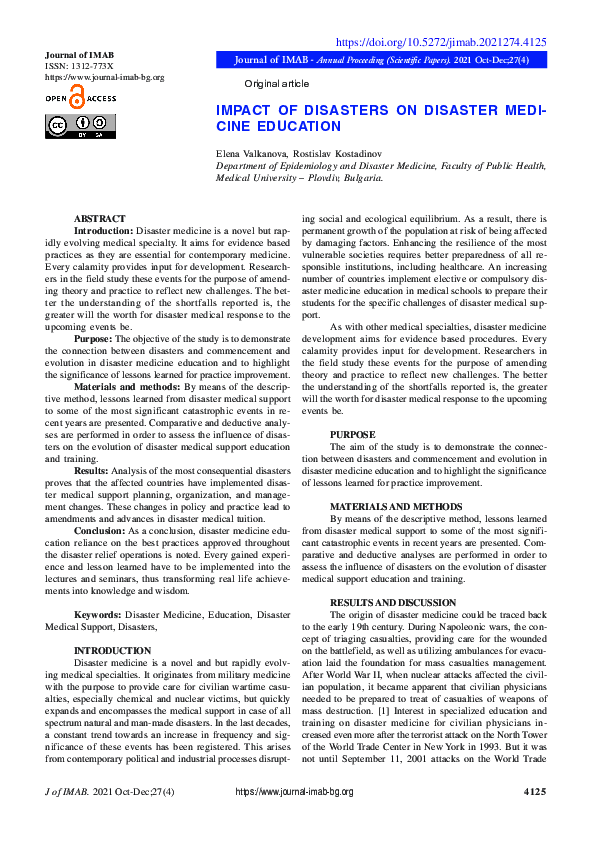 (PDF) Impact of Disasters on Disaster Medicine Education