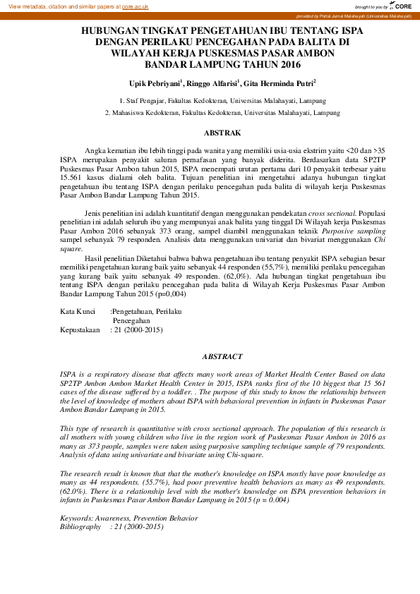 (PDF) Hubungan Tingkat Pengetahuan Ibu Tentang Ispa Dengan Perilaku Pencegahan Pada Balita D I ...
