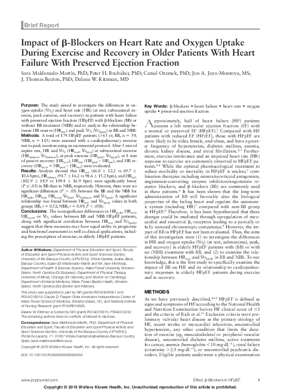 (PDF) Impact of β-Blockers on Heart Rate and Oxygen Uptake During ...