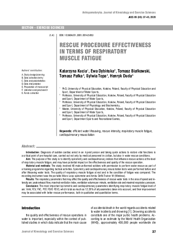 (PDF) Rescue Procedure Effectiveness in Terms of Respiratory Muscle Fatigue