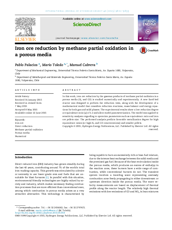 (PDF) Iron ore reduction by methane partial oxidation in a porous media