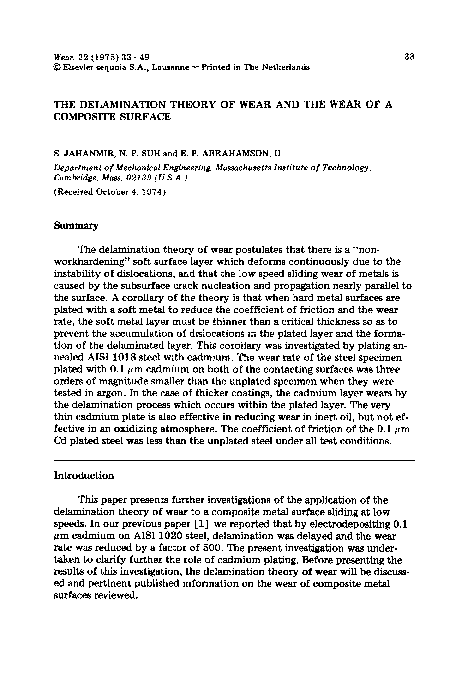 (PDF) The delamination theory of wear and the wear of a composite surface