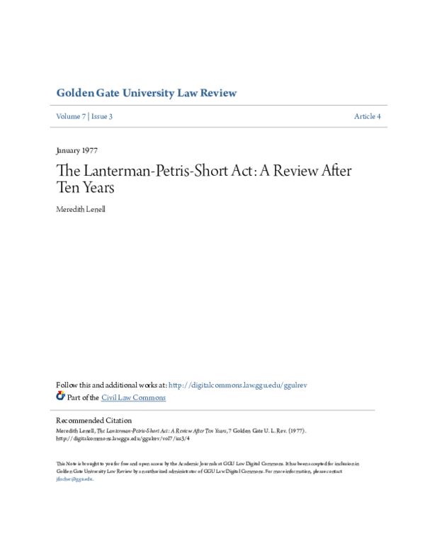 (PDF) The Lanterman-Petris-Short Act: A Review After Ten Years ...