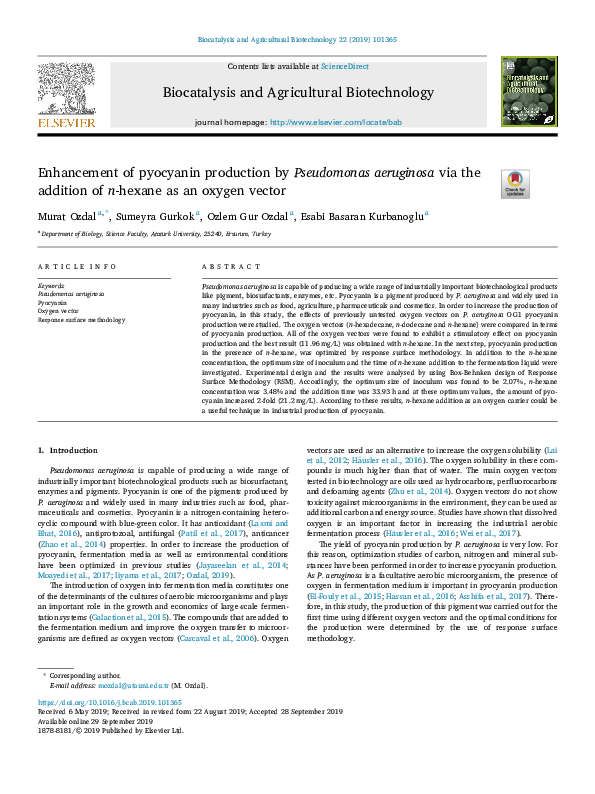 (PDF) Enhancement of pyocyanin production by Pseudomonas aeruginosa via ...