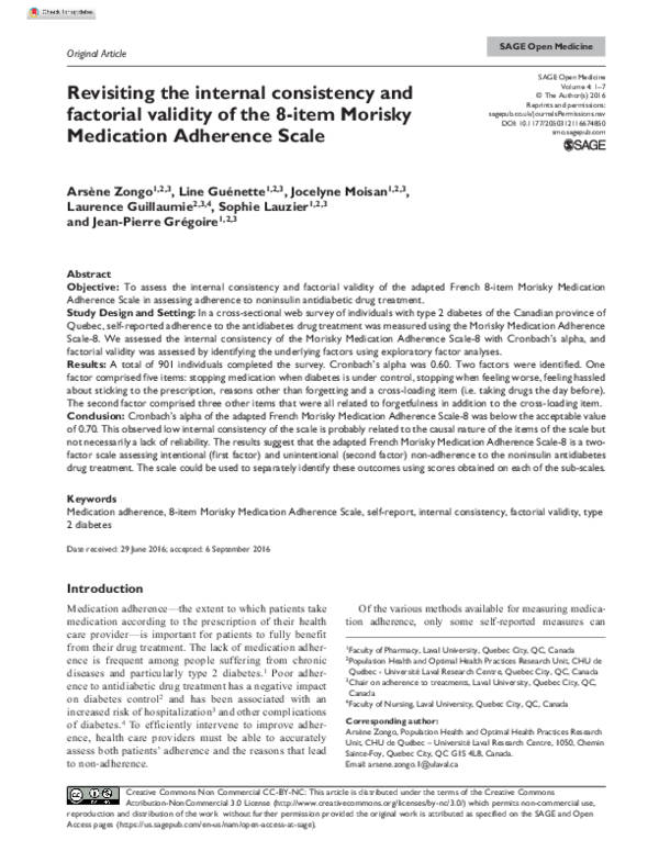 (PDF) Revisiting the internal consistency and factorial validity of the 8-item Morisky ...