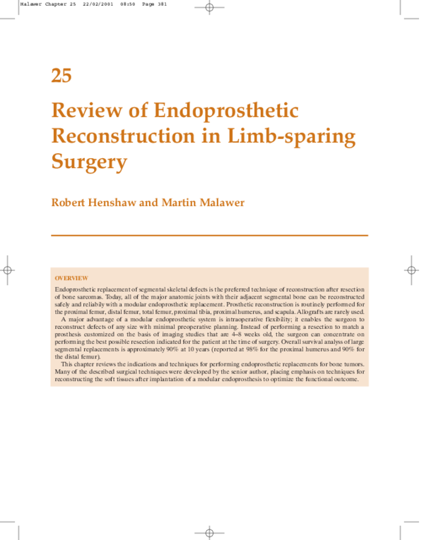 (PDF) Review of Endoprosthetic Reconstruction in Limb-sparing Surgery