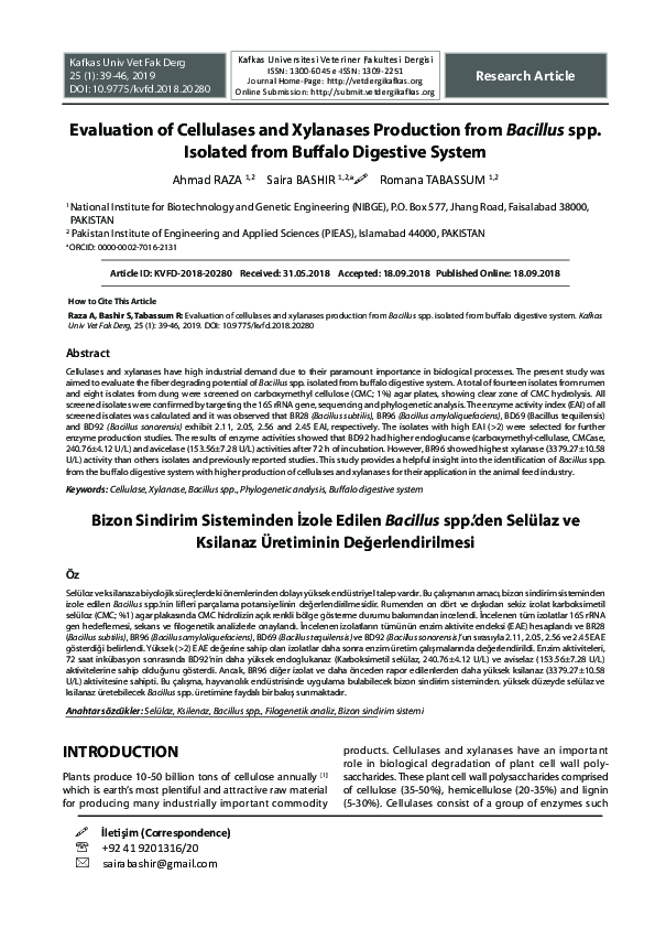 (PDF) Evaluation of Cellulases and Xylanases Production from Bacillus ...