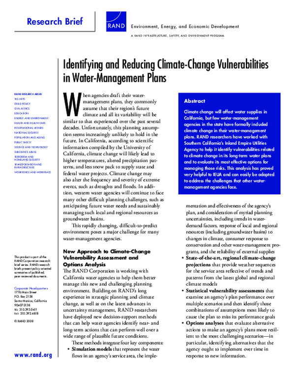 (PDF) Identifying and Reducing Climate-Change Vulnerabilities in Water ...