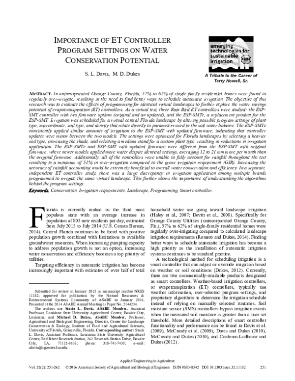(PDF) Importance of ET controller program settings on water ...