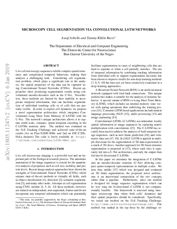 Pdf Microscopy Cell Segmentation Via Convolutional Lstm Networks