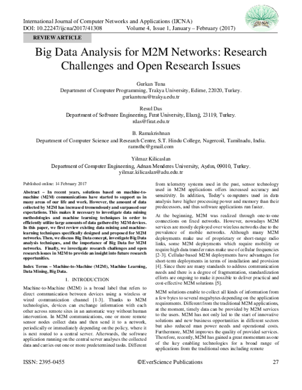(PDF) Big Data Analysis for M2M Networks:Research Challenges and Open Research Issues