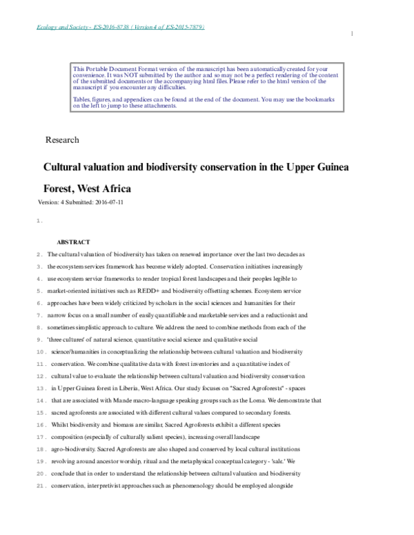 (PDF) Cultural valuation and biodiversity conservation in the Upper ...