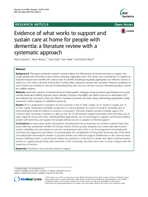 (PDF) Evidence of what works to support and sustain care at home for people with dementia: a ...
