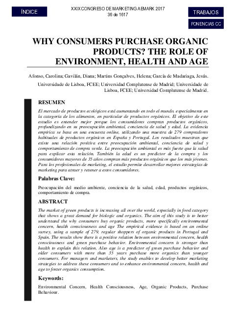 (PDF) Why consumers purchase organic products? The role of environment ...