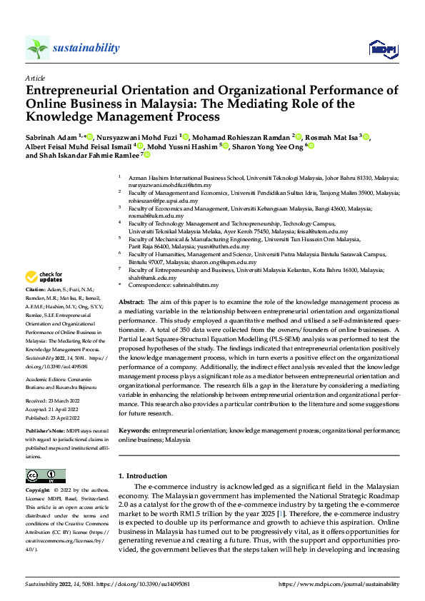 (PDF) Entrepreneurial Orientation and Organizational Performance of Online Business in Malaysia ...