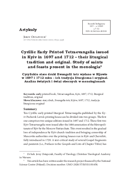 (PDF) Cyrillic Early Printed Tetraevangelia issued in Kyiv in 1697 and ...