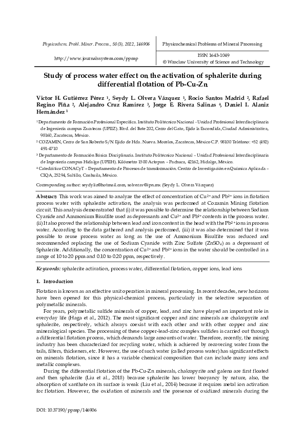 (PDF) Study of process water effect on the activation of sphalerite ...