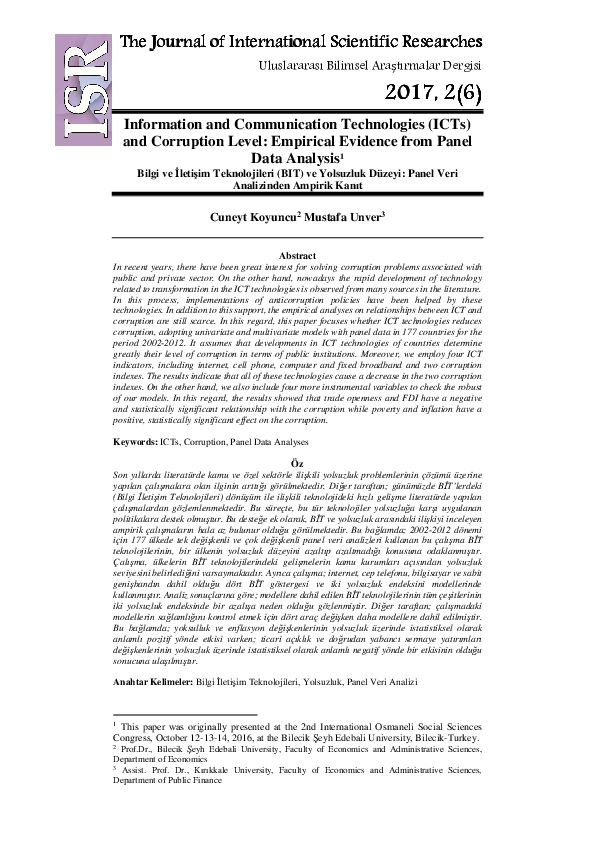 (PDF) Information and Communication Technologies (ICTs) and Corruption Level: Empirical Evidence ...