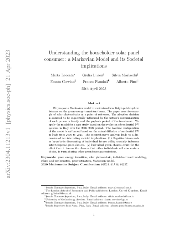 (PDF) Understanding the householder solar panel consumer: a Markovian ...