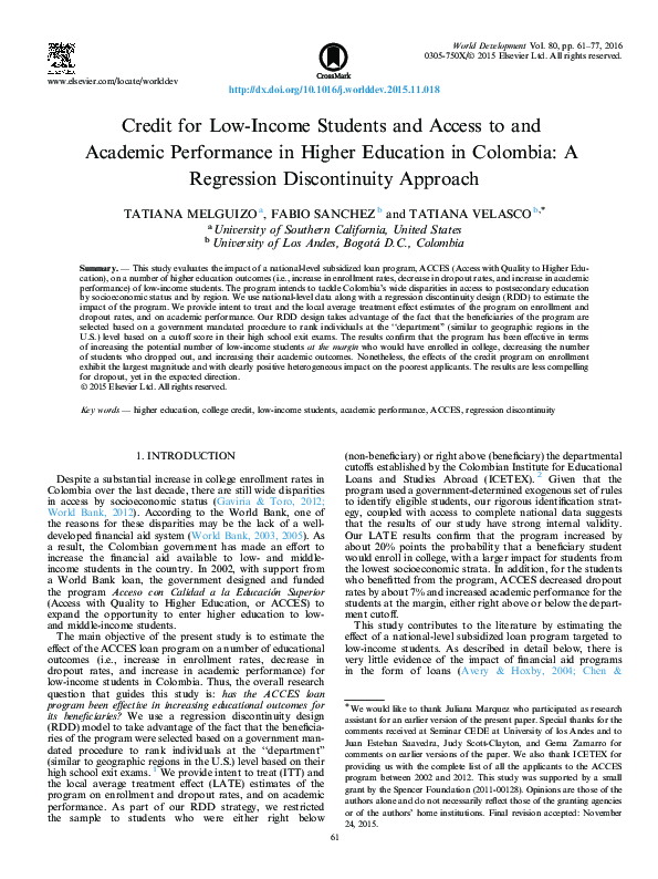 (PDF) Credit for Low-Income Students and Access to and Academic ...