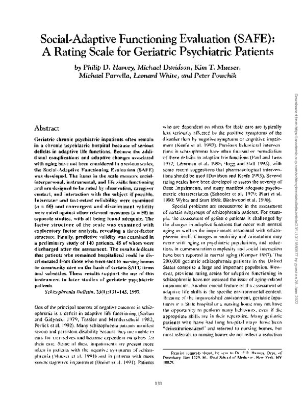 (PDF) Social-Adaptive Functioning Evaluation (SAFE): A Rating Scale for ...