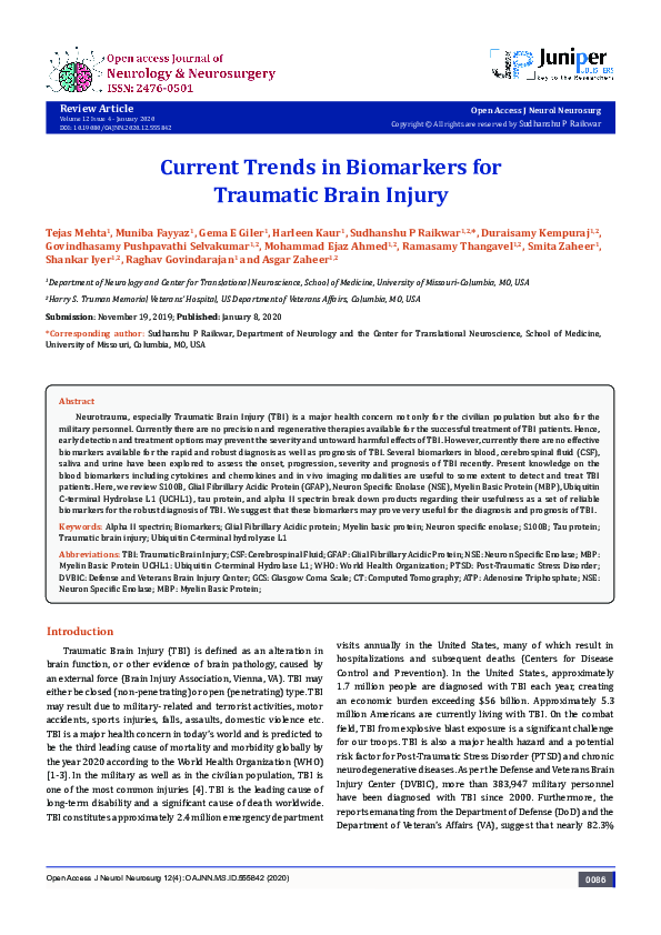 (PDF) Key Biomarkers for Diagnosing Traumatic Brain Injury