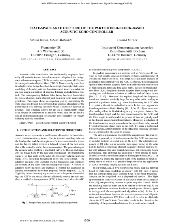 Pdf State Space Architecture Of The Partitioned Block Based Acoustic Echo Controller