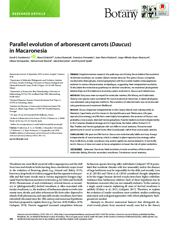 (PDF) Parallel evolution of arborescent carrots ( Daucus ) in Macaronesia