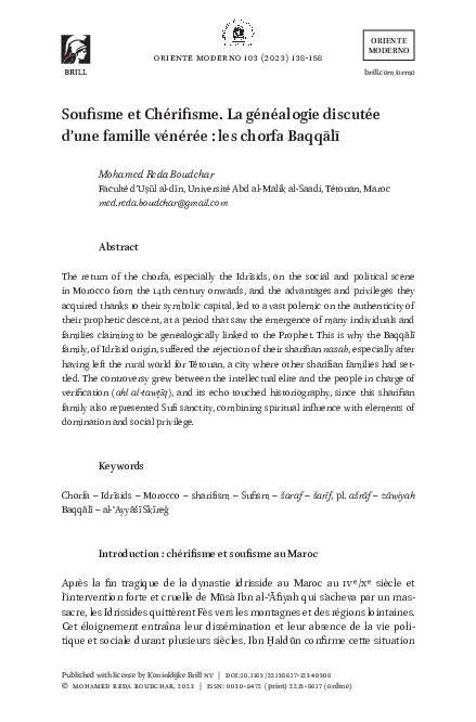 (PDF) Soufisme et Chérifisme. La généalogie discutée d'une famille ...