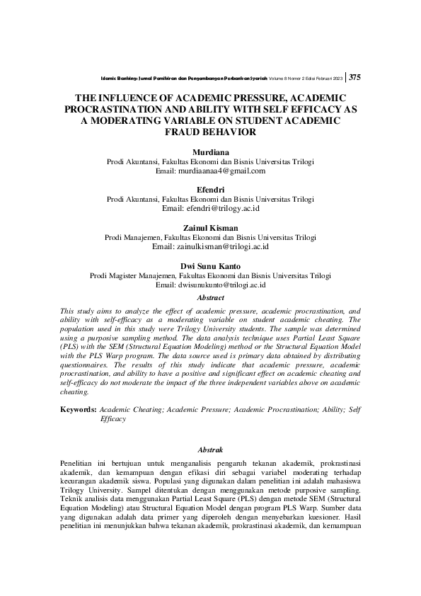 (PDF) The Influence of Academic Pressure, Academic Procrastination and Ability with Self ...
